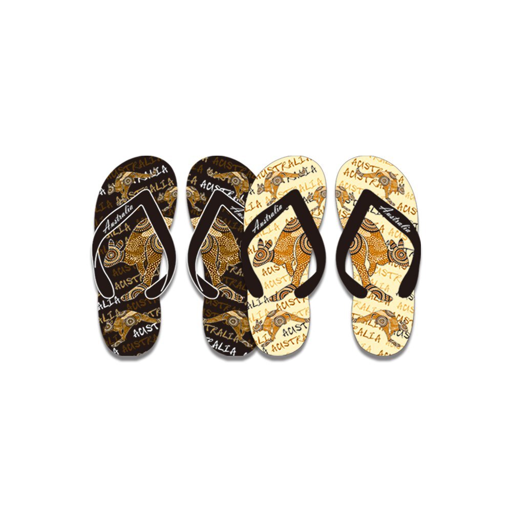 Aboriginal Art with Kangaroos Thongs - Indigenous Flip Flops